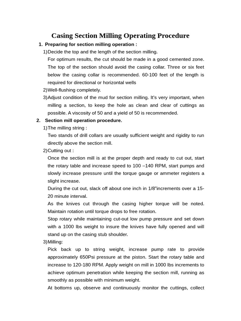 Section Mill Operation | PDF | Casing (Borehole) | Mechanical Engineering