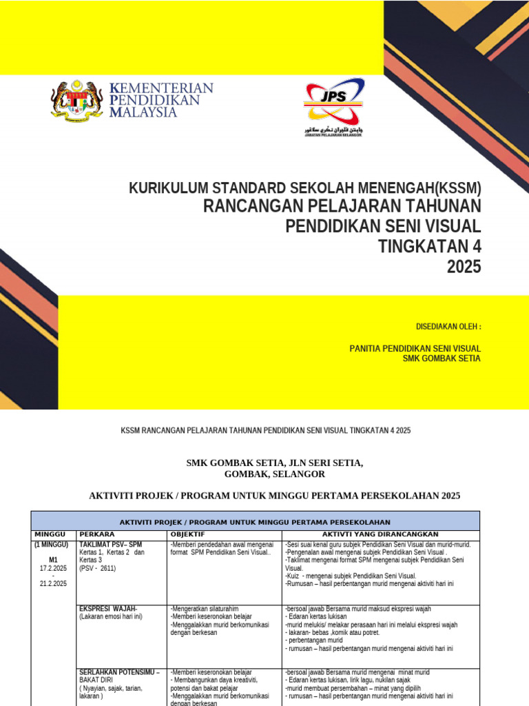 RPT PSV Tingkatan 4 2025 | PDF