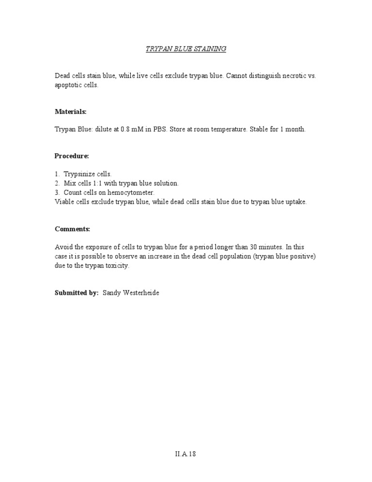 Trypan Blue Staining Protocol | PDF