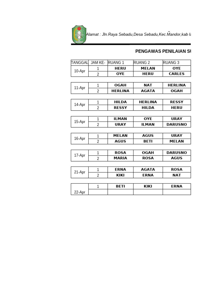 Jadwal PSSP Dan Mengawas | PDF