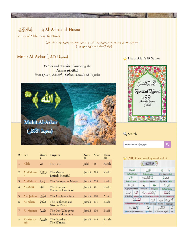 Al-Asmaa ul-Husna - Muhit Al-Azkar (محيط الأذكار) | PDF | Quran | Islam