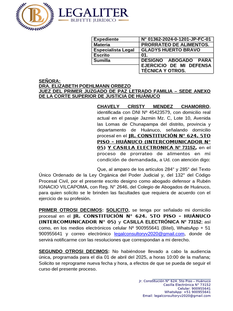 Designación de Abogado en Alimentos | PDF | Abogado | Esfera pública