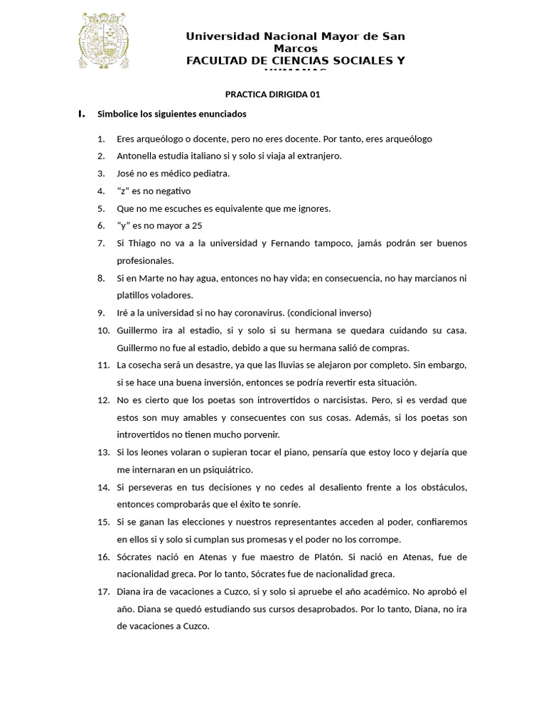 Ejercicios S01_Lógica Proposicional | PDF