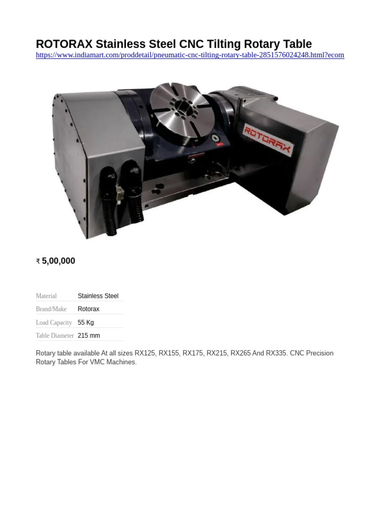 ROTORAX Stainless Steel CNC Tilting Rotary Table | PDF