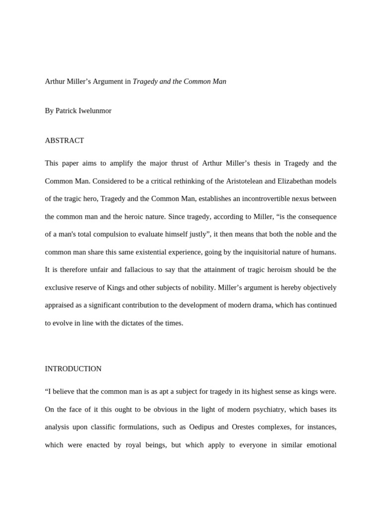Arthur Millers Argument in Tragedy and T 2 | PDF | Tragedy | Aristotle