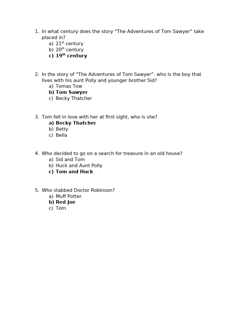 Tom Sawyer Quiz: Multiple Choice Questions | PDF