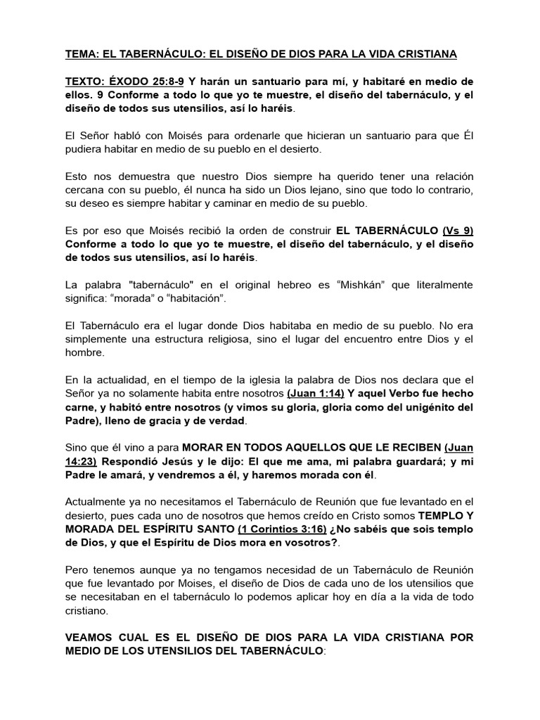 Diseño del Tabernáculo y Vida Cristiana | PDF | eucaristía | Tabernáculo