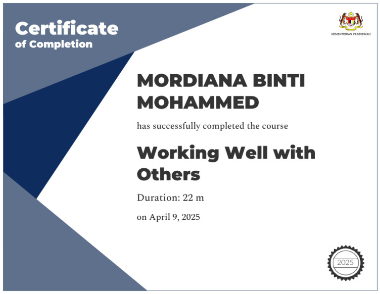Certificate of Completion: Teamwork Course | PDF
