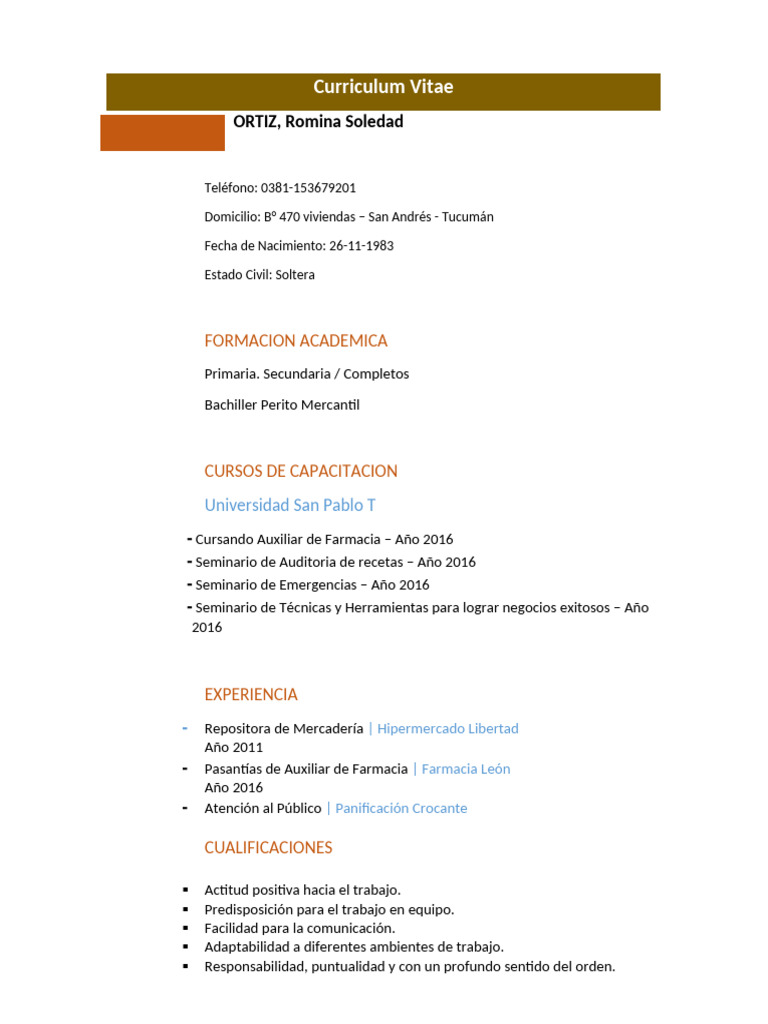 CURRICULUM VITAE Ortiz Romina Soledad | PDF