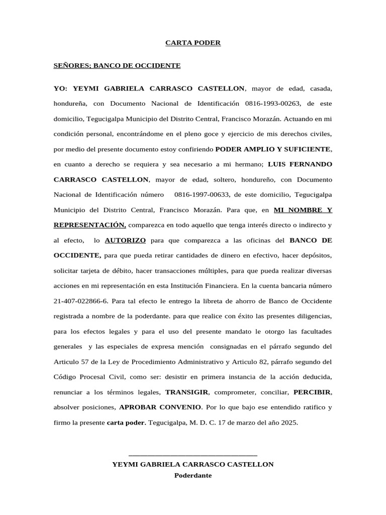 CARTA PODER BANCO | PDF