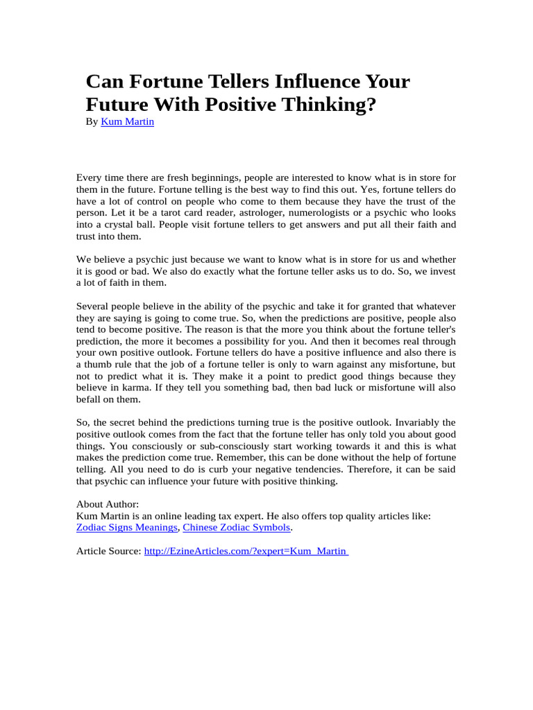 Can Fortune Tellers Influence Your Future With Positive Thinking | PDF