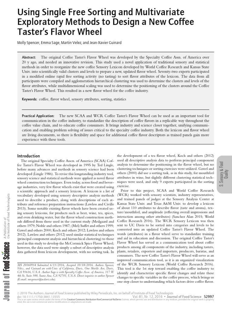 Journal of Food Science - 2016 - Spencer - Using Single Free Sorting and Multivariate ...