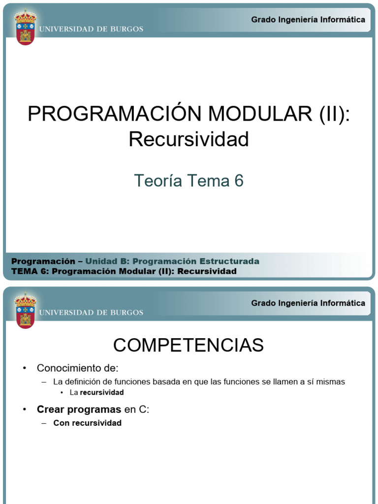 T6 - Programación Modular II. Funciones Recursivas | PDF | Recursividad ...