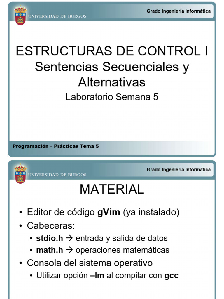 P5 - Estructuras de Control I. Sentencias Secuenciales y Alternativas ...