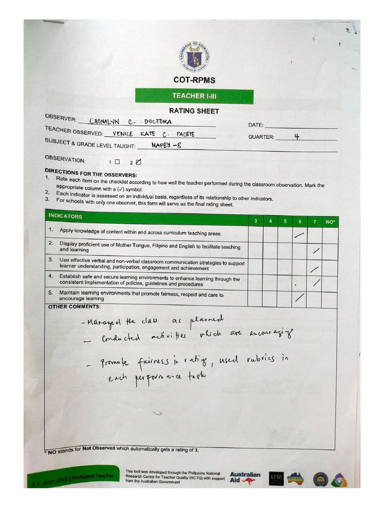 Classroom Observation Tool 2 | PDF