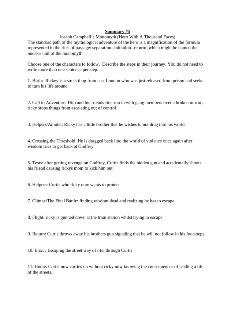 Hero's Journey Summary Sheet | PDF