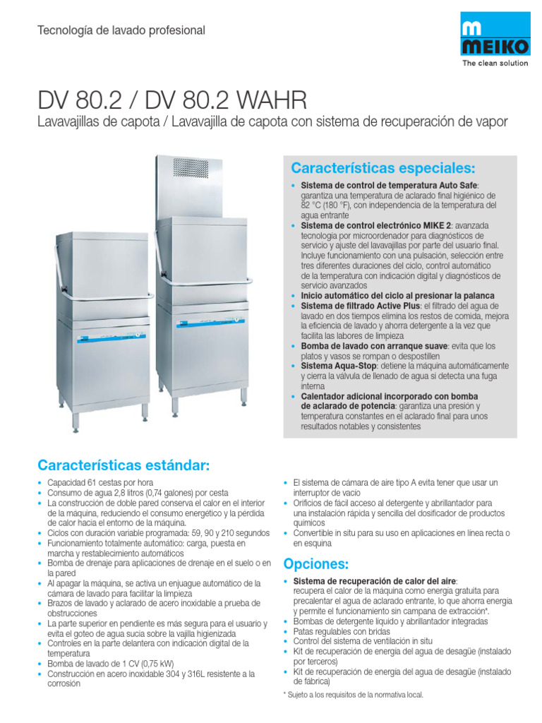Lavavajillas de Capota DV 80.2: Eficiencia y Tecnología | PDF ...