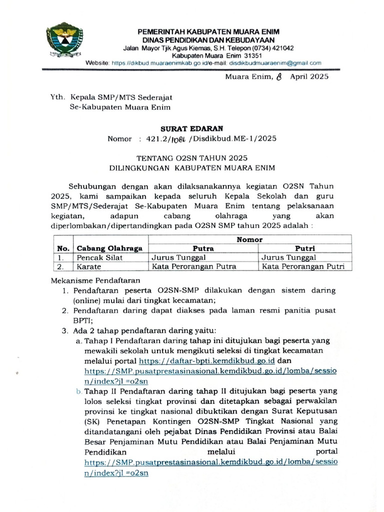 Surat Edaran Tentang O2SN Tahun 2025 | PDF