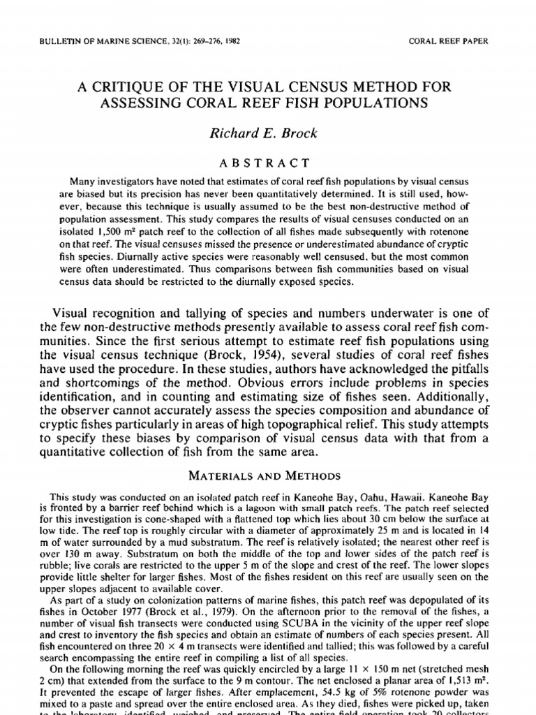 Critique of Visual Census for Coral Fish | PDF | Census | Reef