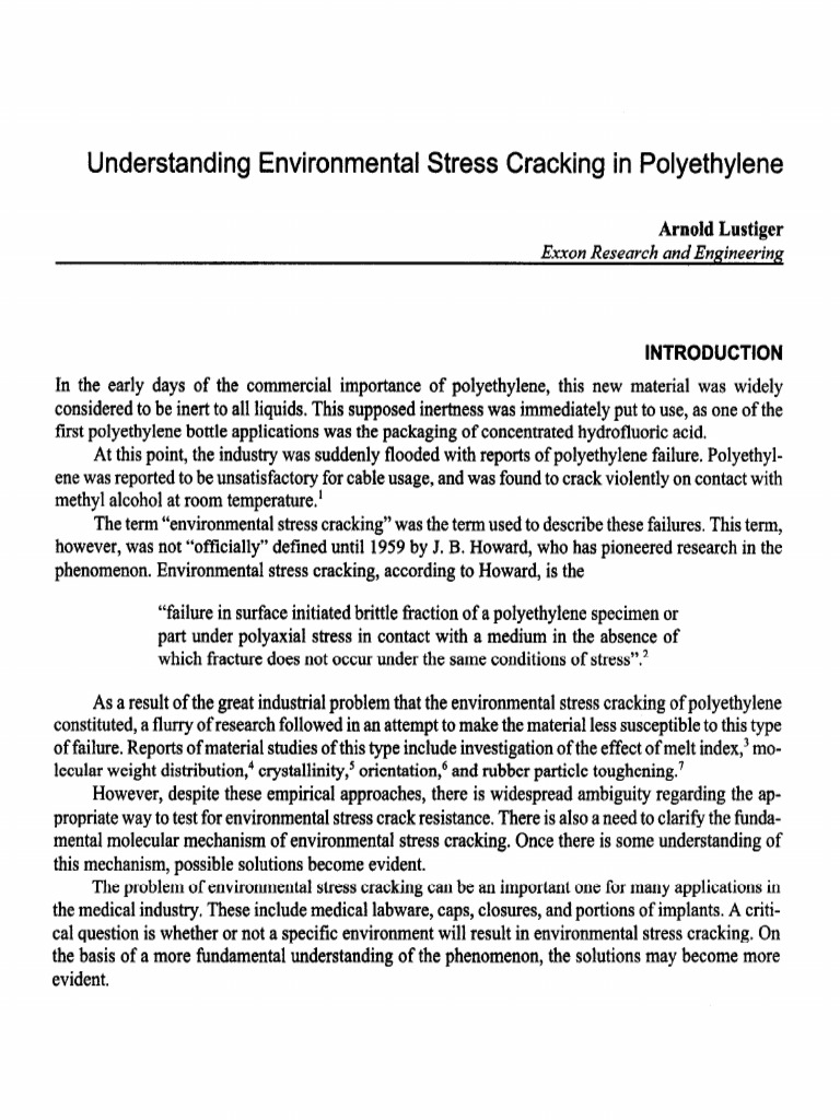 Understanding ESCR in Polyethylene Arnold Lustiger | PDF | Fracture ...