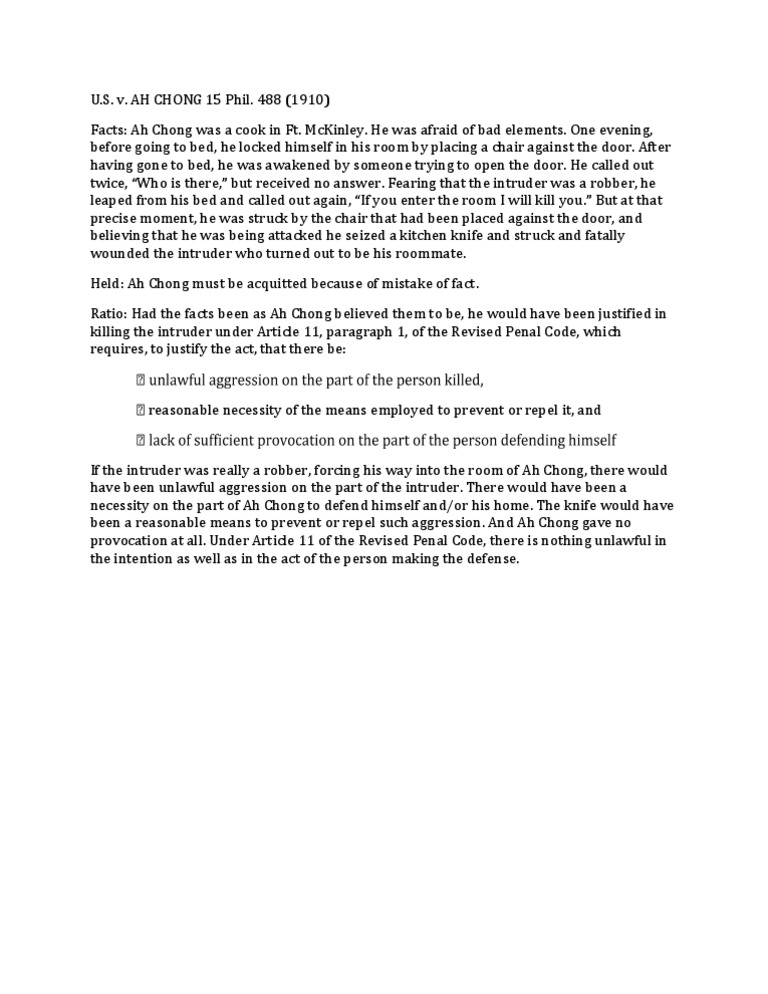 US Vs Ah Chong | PDF | Philosophy | Mystery, Thriller & Crime Fiction