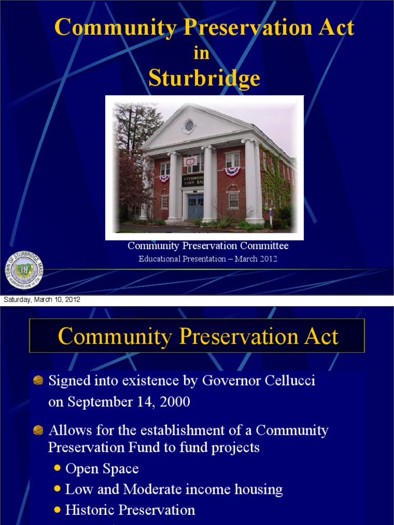 Community Preservation Act Presentation Pdf Economies Government