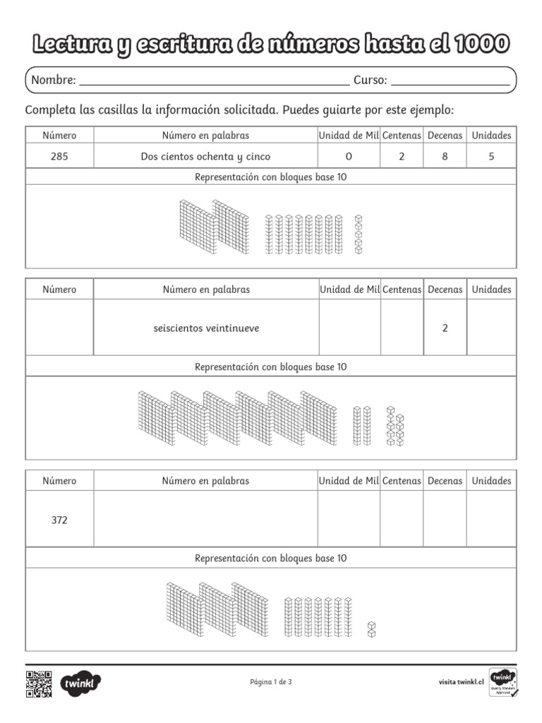 Números hasta 1000: Lectura y Escritura | PDF