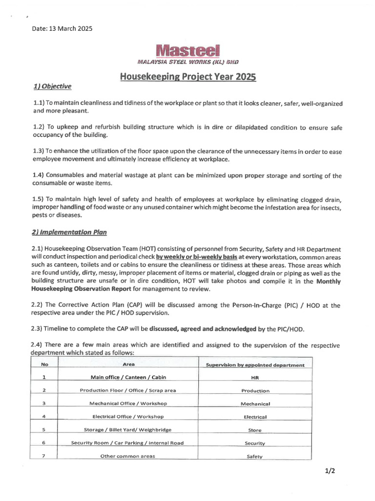 Housekeeping Project Year 2025 | PDF