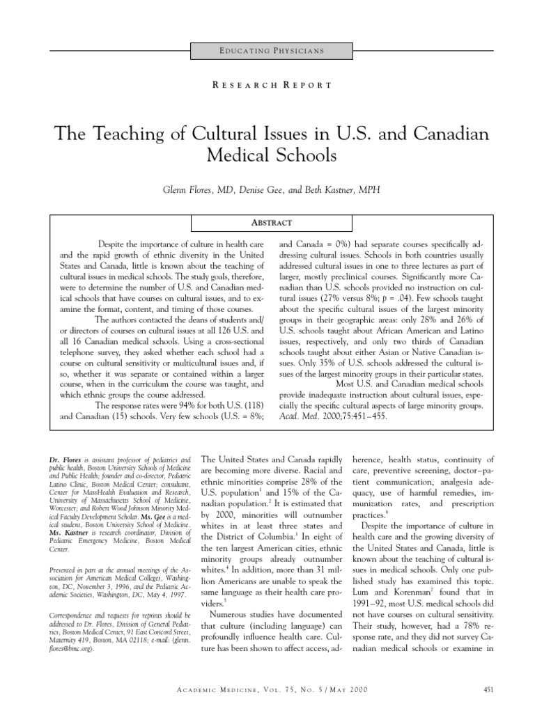 Cultural Issues in Medical Education | PDF | Race And Ethnicity In The ...