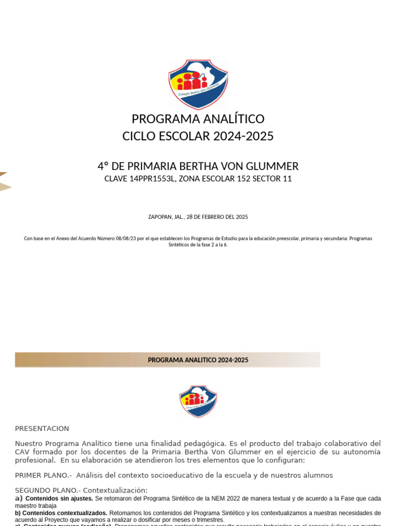 PROGRAMA ANALÍTICO 4to PRIMARIA 24-25 (1) | PDF | Escuelas | Aprendizaje