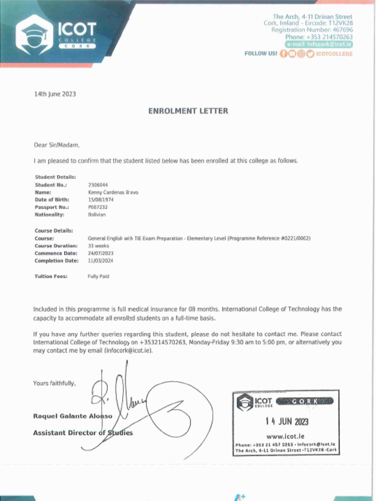 Kenny Cardenas Bravo - LOA | PDF