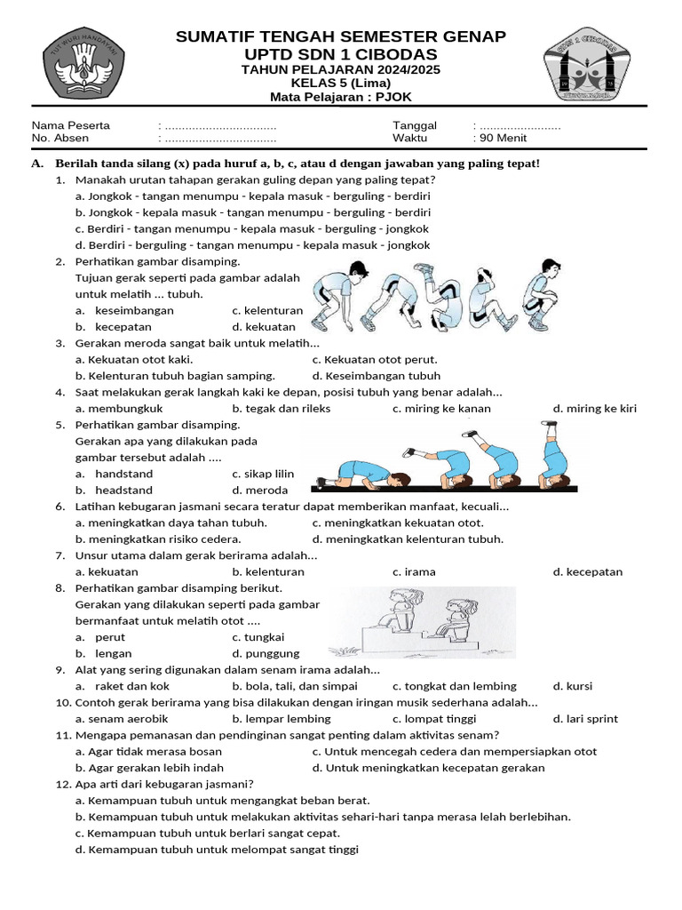 Kisi - Kisi Dan Soal Sts Pjok Kelas 5 2024-2025 | PDF