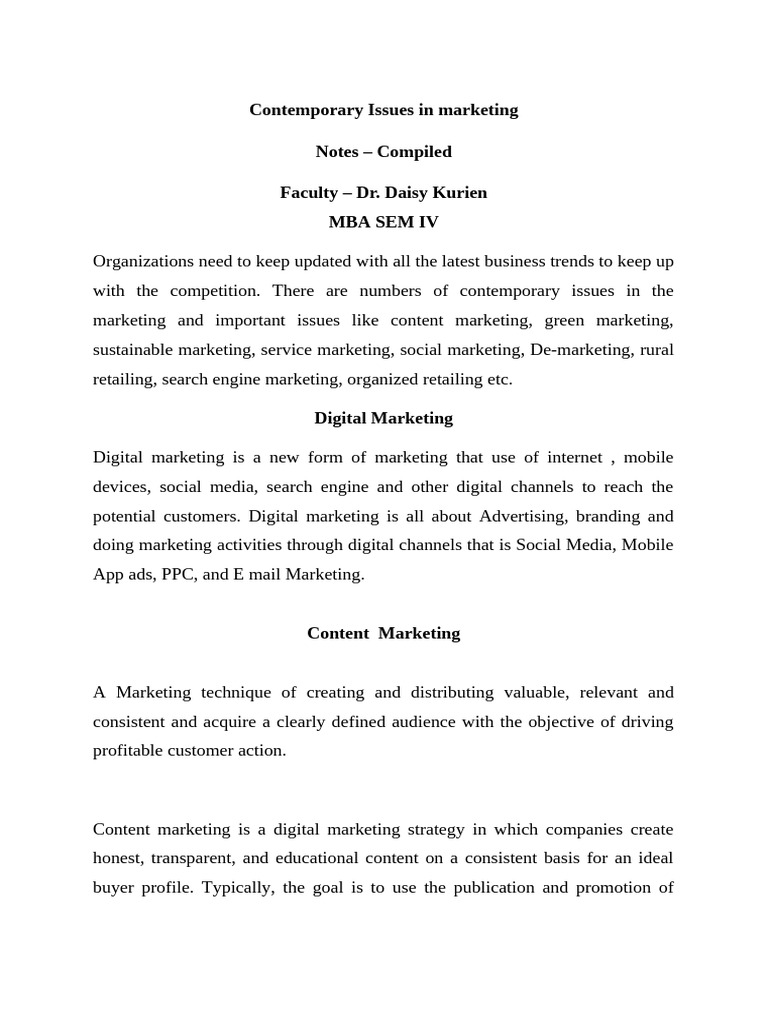 Contemporary Marketing Issues Overview | PDF | Marketing | Digital ...