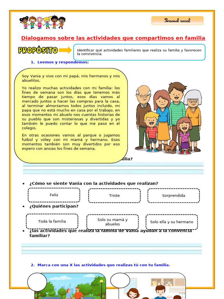 E3 Ficha D1 PS Dialogamos Sobre Las Actividades Que Compartimos en Familia | PDF