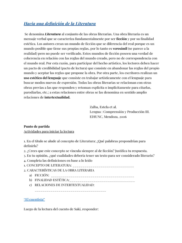 Hacia Una Definición de Literatura. El Cuentista. SAKI | PDF ...