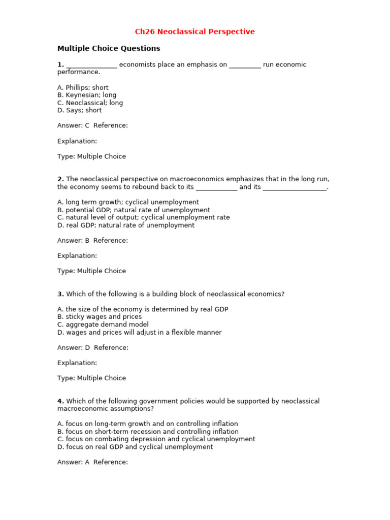Ch26 Neoclassical Perspective | PDF | Macroeconomics | Economics