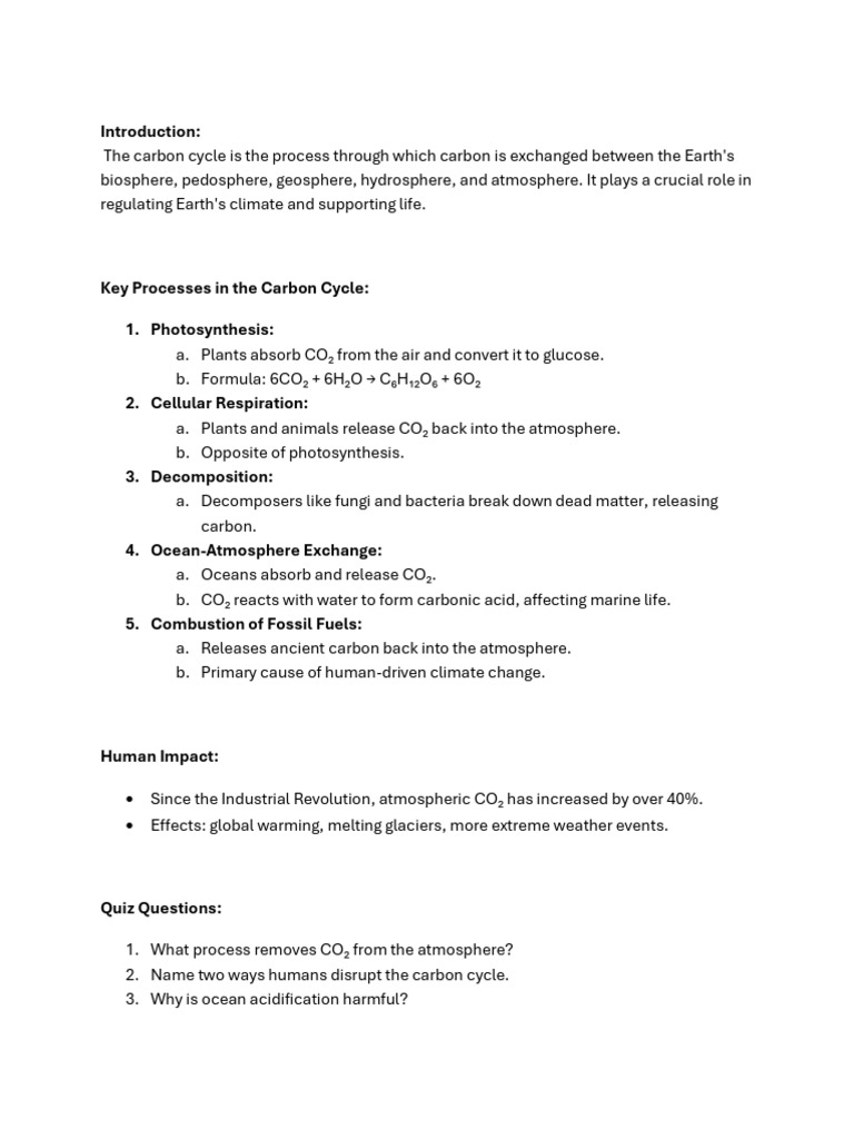 Advanced Notes On The Carbon Cycle - Grade 11 Environmental Science | PDF