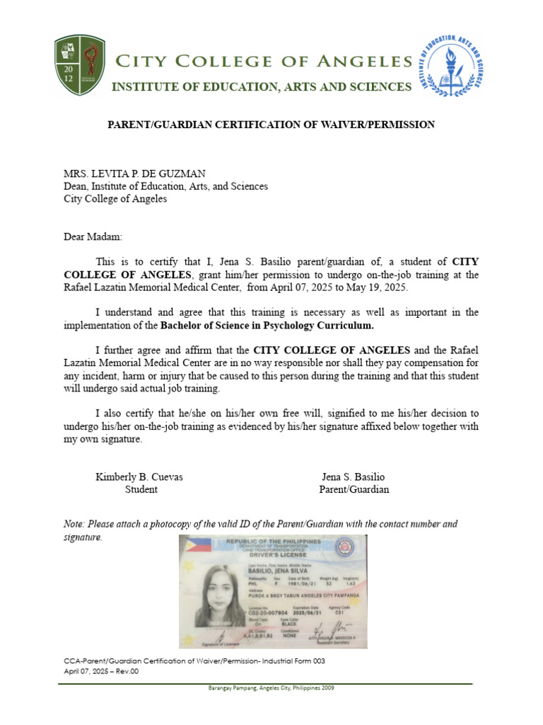 IO Form 003 - Parent Guardian Waiver Form | PDF