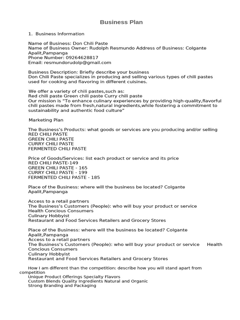 Don Chili Paste Business Plan Overview | PDF | Curry | Chili Pepper