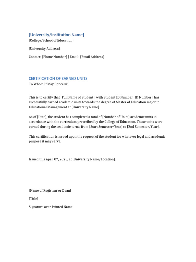 Certification of Earned Units | PDF