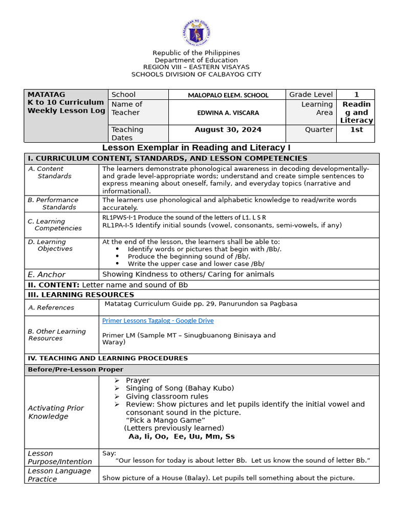 MATATAG Demonstration Plan Reading Literacy | PDF | Literacy | Reading ...