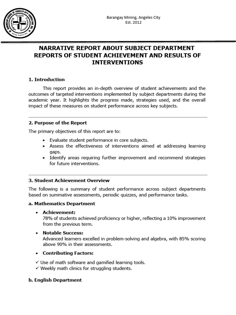 Student Achievement and Intervention Report | PDF | Reading ...