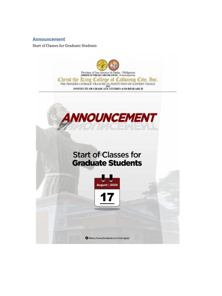 Start of Classes Announcement | PDF