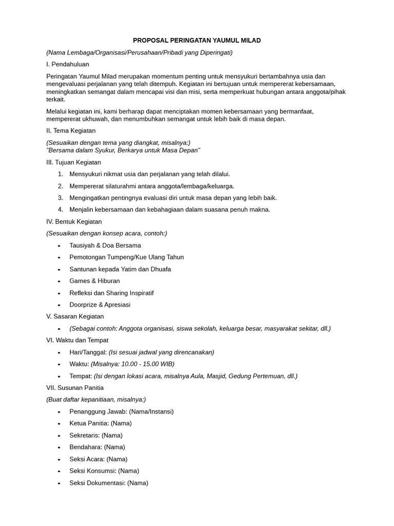 Proposal Peringatan Yaumul Milad | PDF