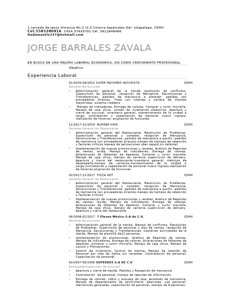 Jorge Barrales: Experiencia Gerencial | PDF