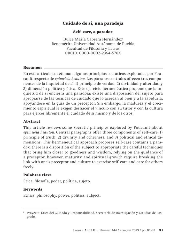 Paradoja del Cuidado de Sí en Foucault | PDF | Verdad | Michel Foucault