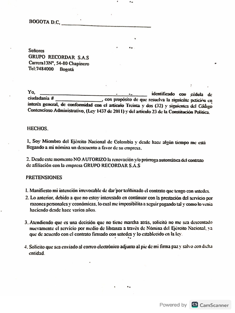 CARTA DESVINCULACION RECORDAR | PDF