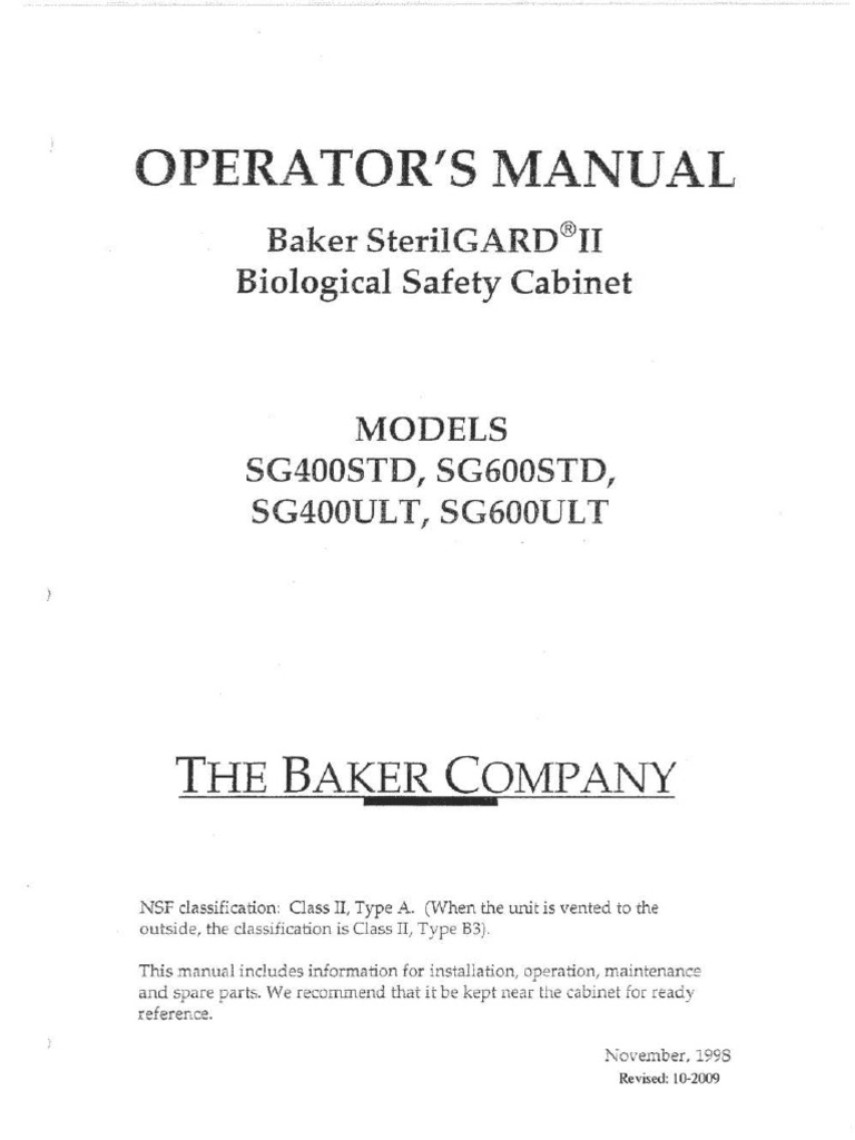 Baker Sgii 400 600 Manual | PDF