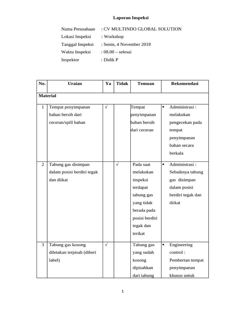 Laporan Inspeksi K3L | PDF