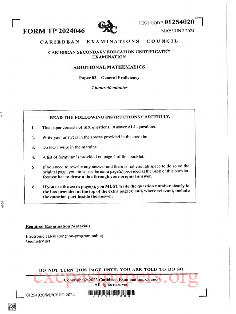 Add-Math P2 2024 | PDF